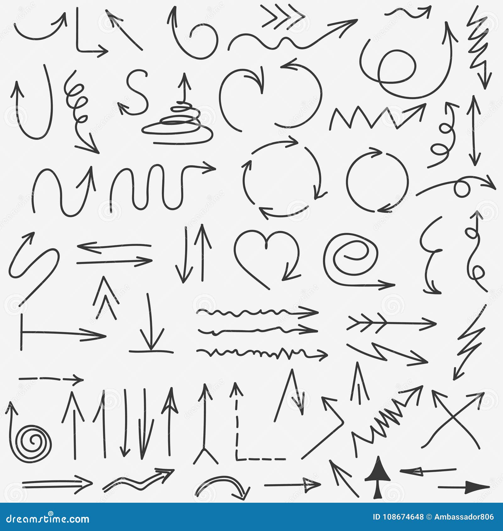 Doodle Arrows Collection. Hand Drawn Black Arrow Set Elements. Vector ...