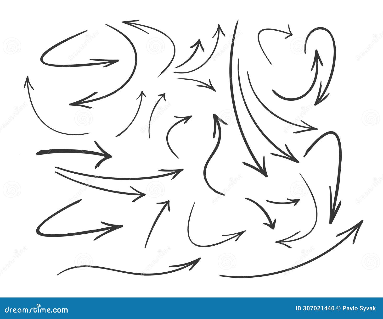 Doodle Arrows Design Elements Monochrome Vector Set Comprises Hand ...