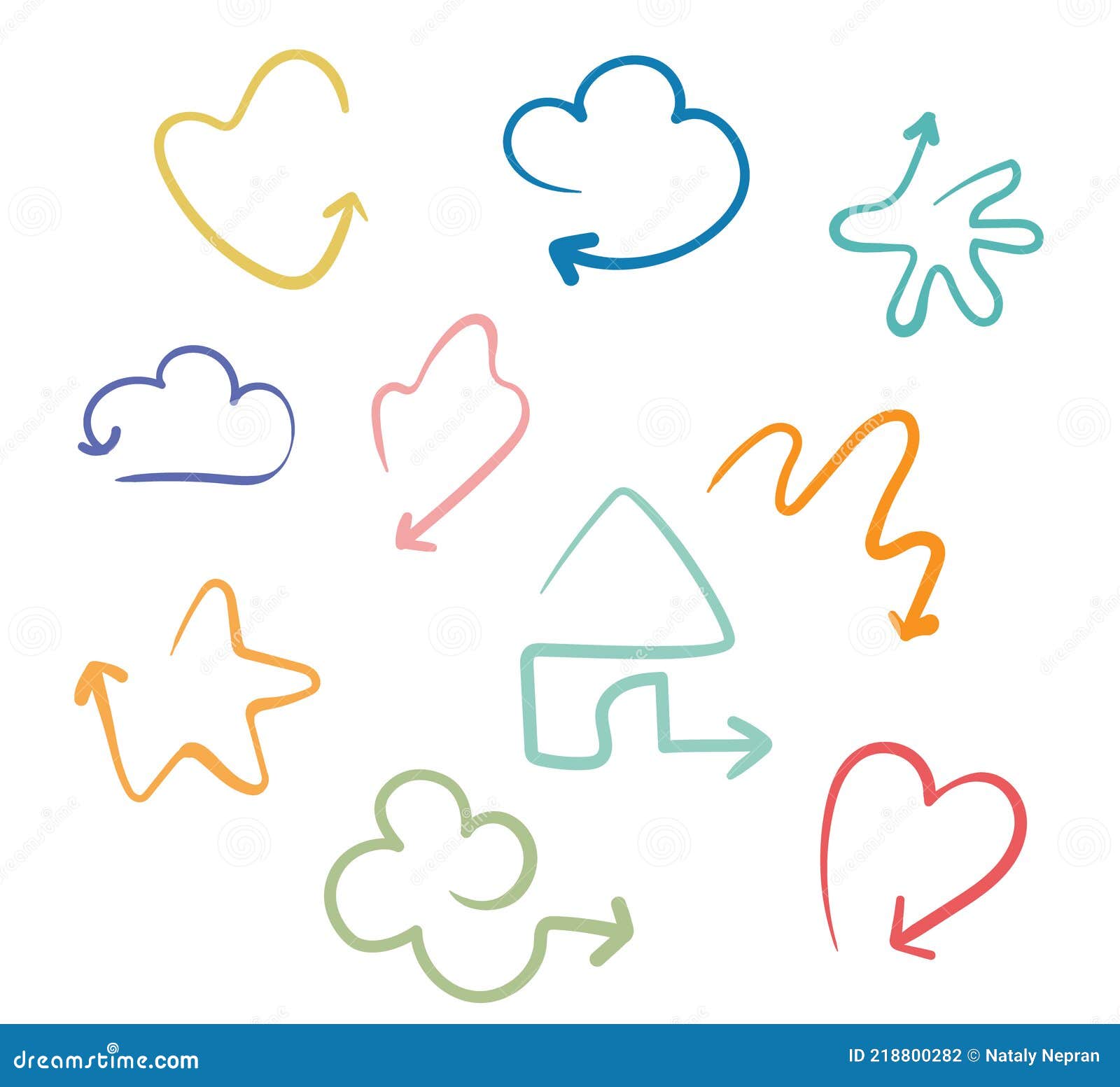 Doodle Arrows Different Shapes. Vector Illustrations Of Cartoon Style ...