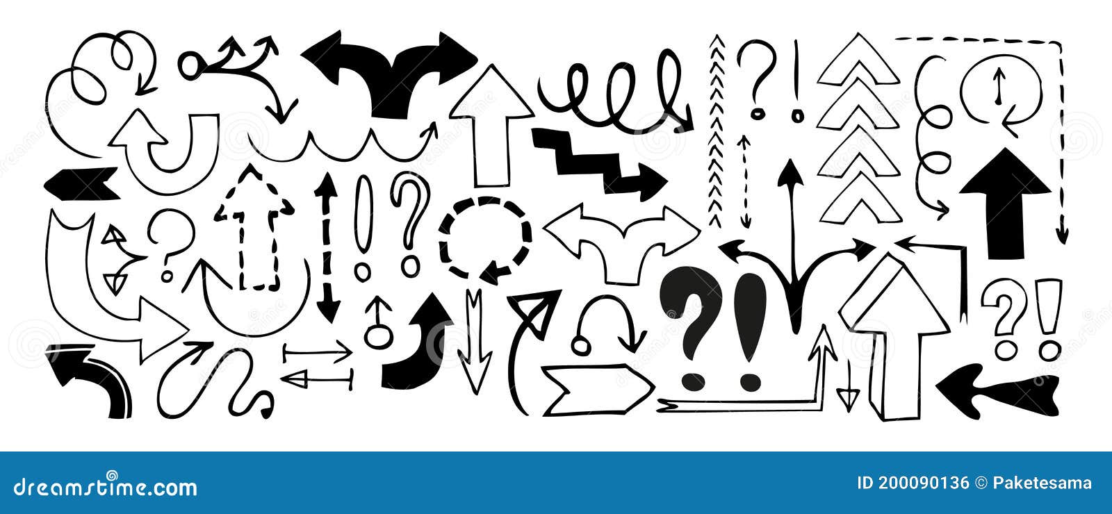 Doodle Arrows, Exclamation Signs and Question Marks Stock Illustration ...