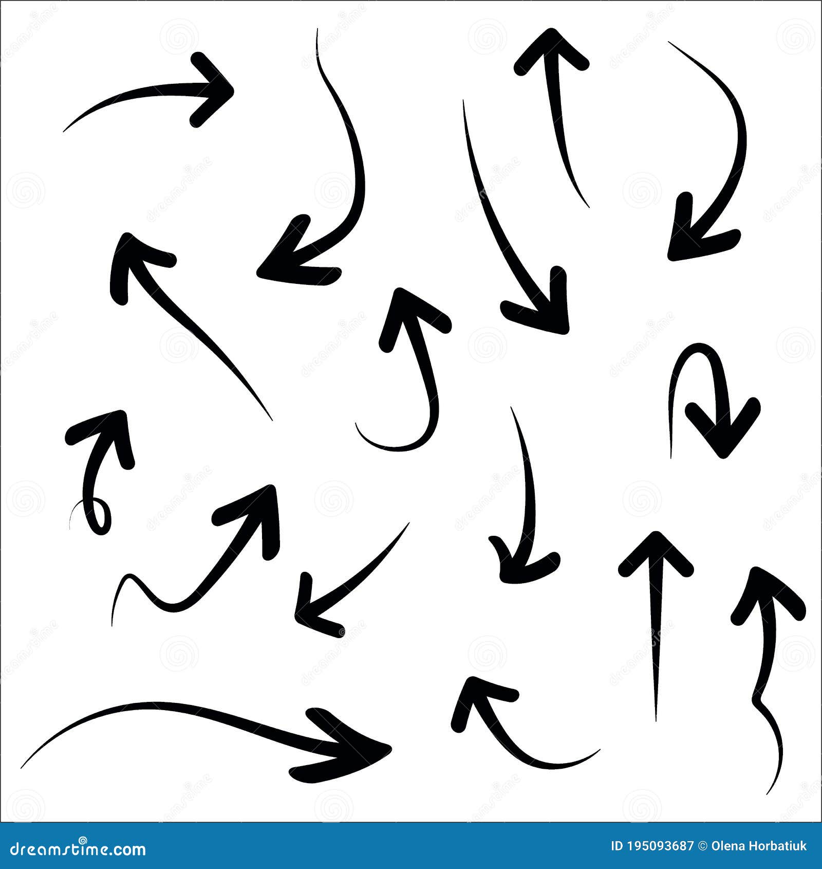 Doodle Arrows Thin Lines Set. Vector Hand Drawn Arrow Elements Isolated ...