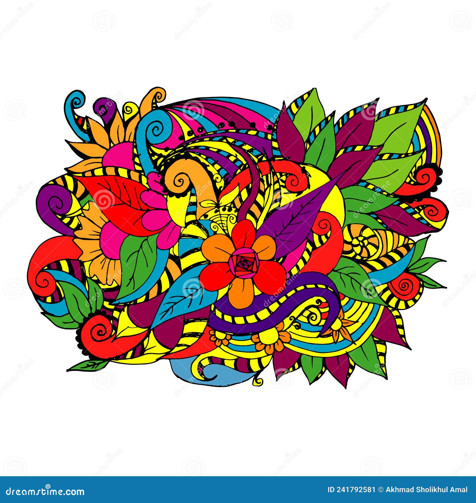 Doodle Art with Colorful Flower Theme Stock Vector - Illustration of ...