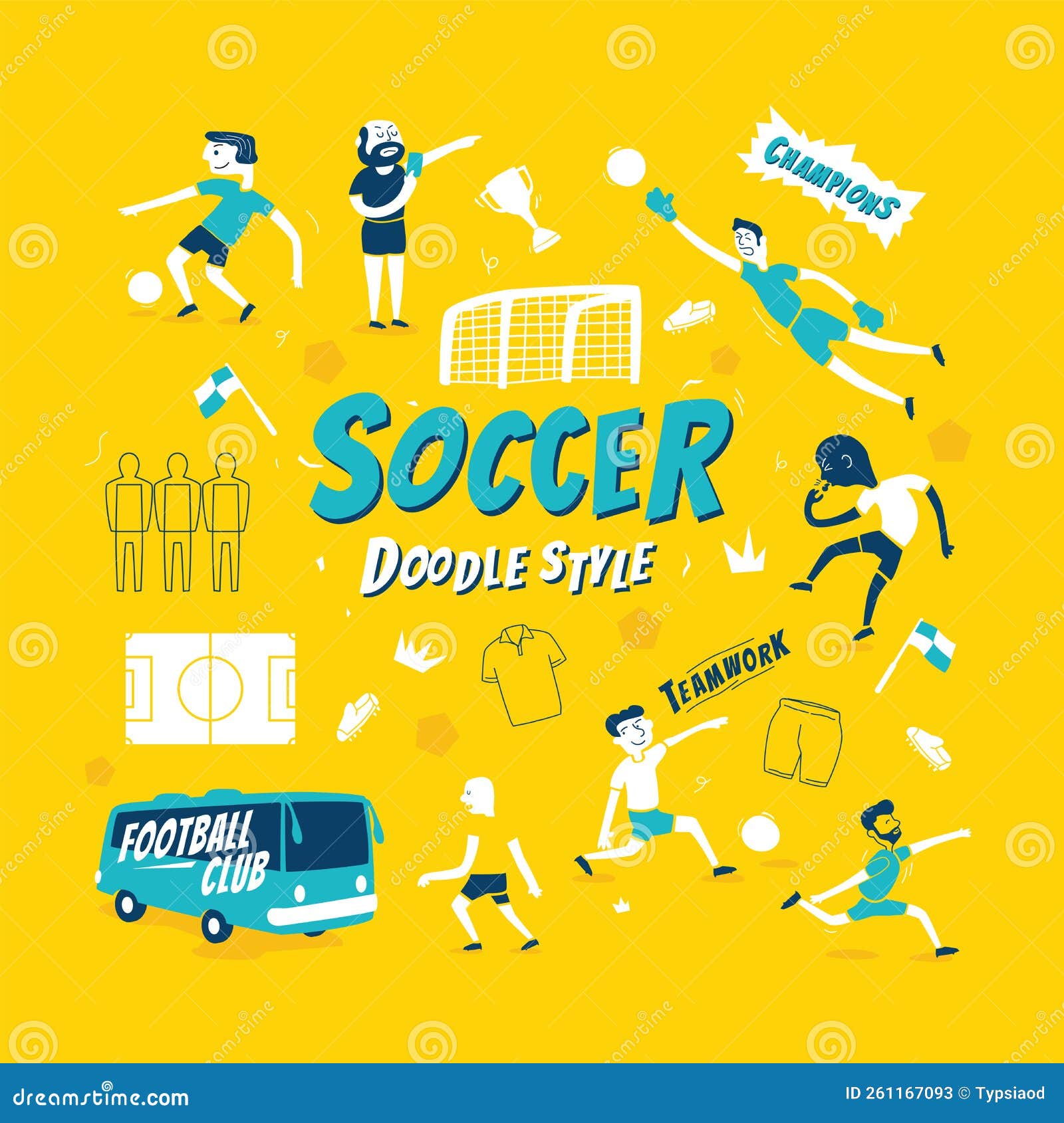 Doodle Art Style with Elements the Soccer Stock Vector - Illustration ...