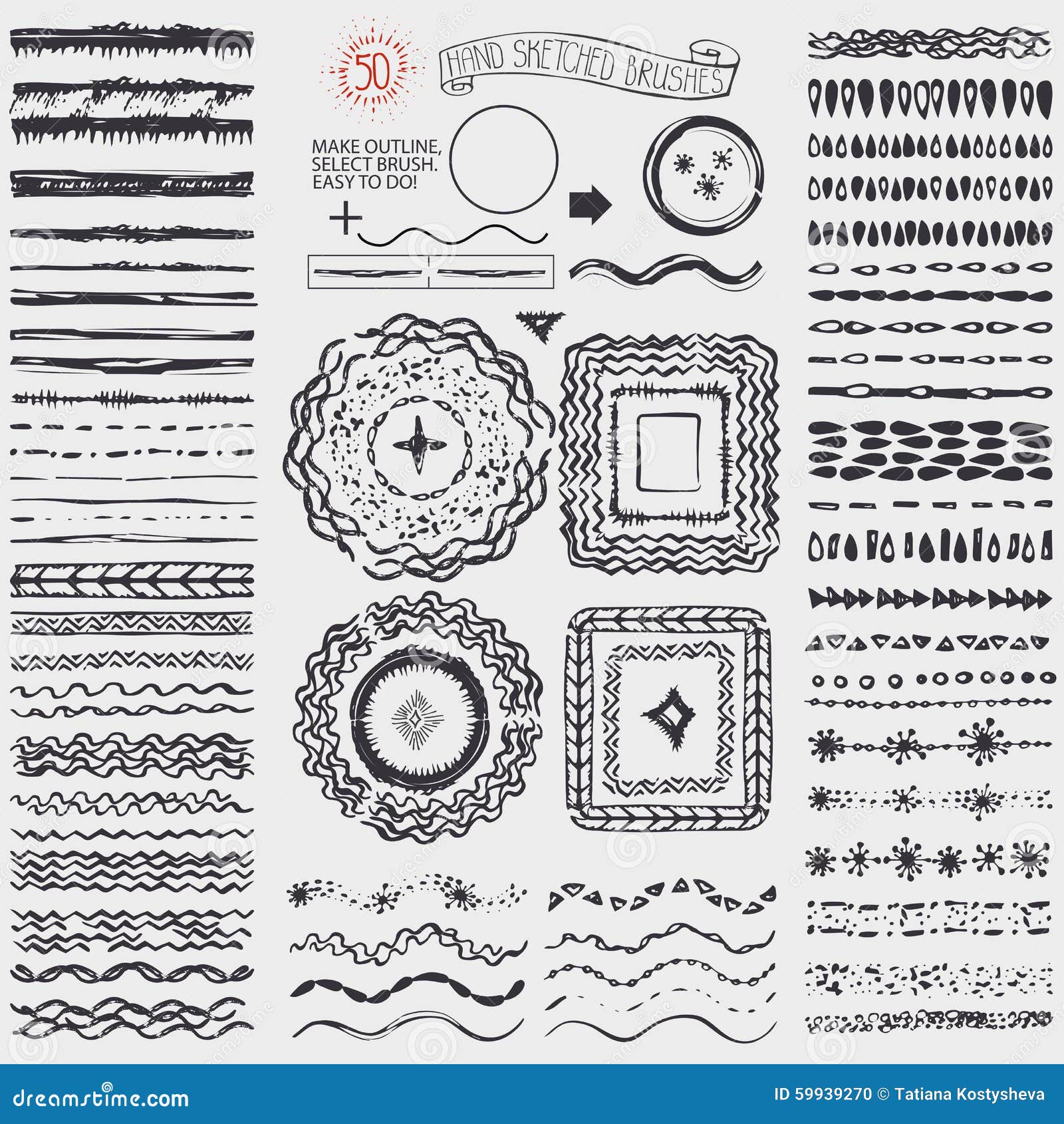 Doodle Artistic Pattern Brushes,wreath,frame.Black Stock Vector ...