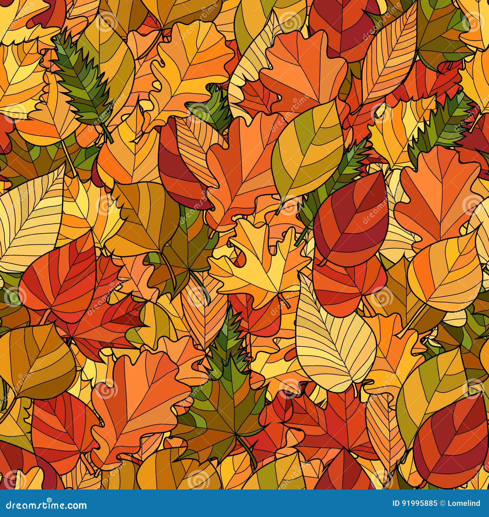 Doodle Autumn Leaves Seamless Pattern Stock Illustration - Illustration ...