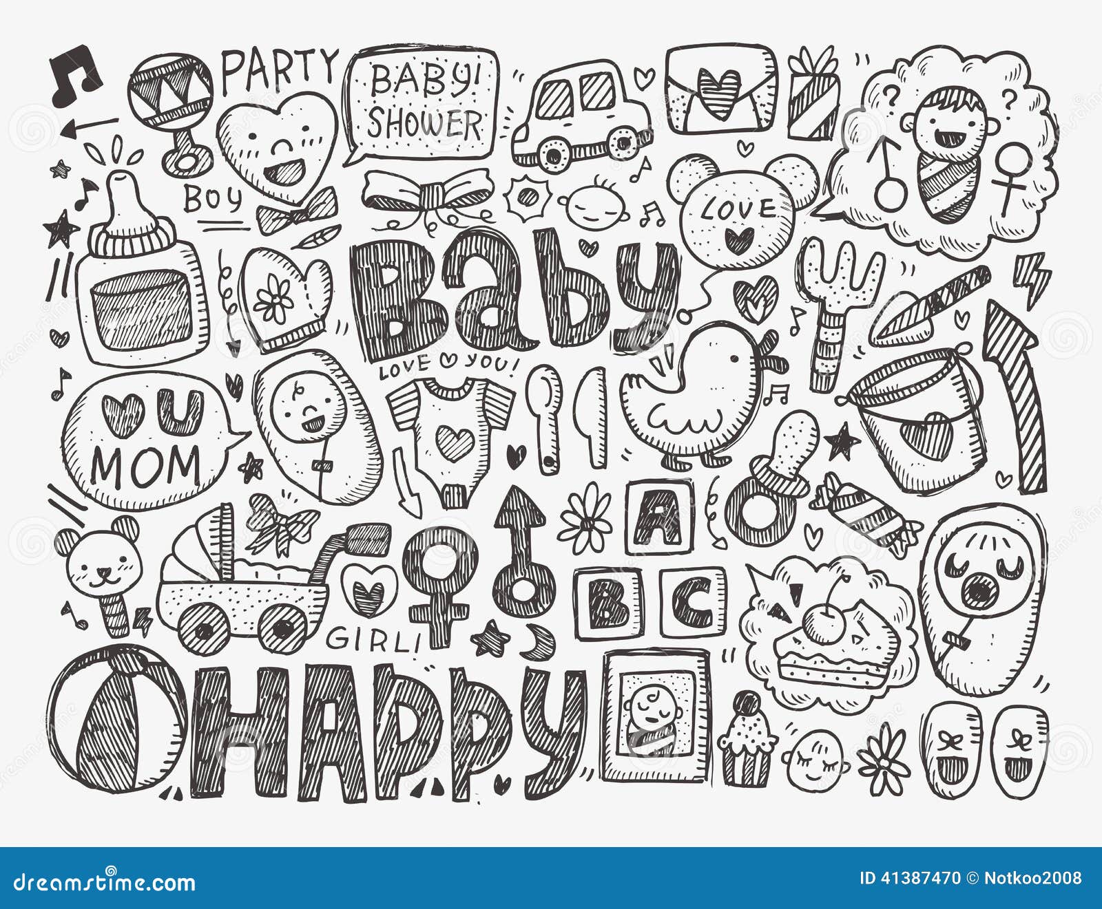 Doodle Baby Background Cartoon Vector | CartoonDealer.com #44157357