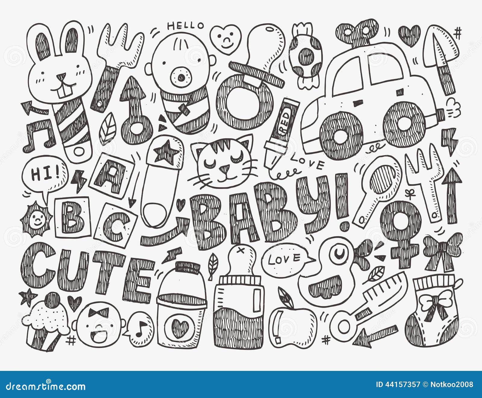 Doodle Baby Background Cartoon Vector | CartoonDealer.com #44157357