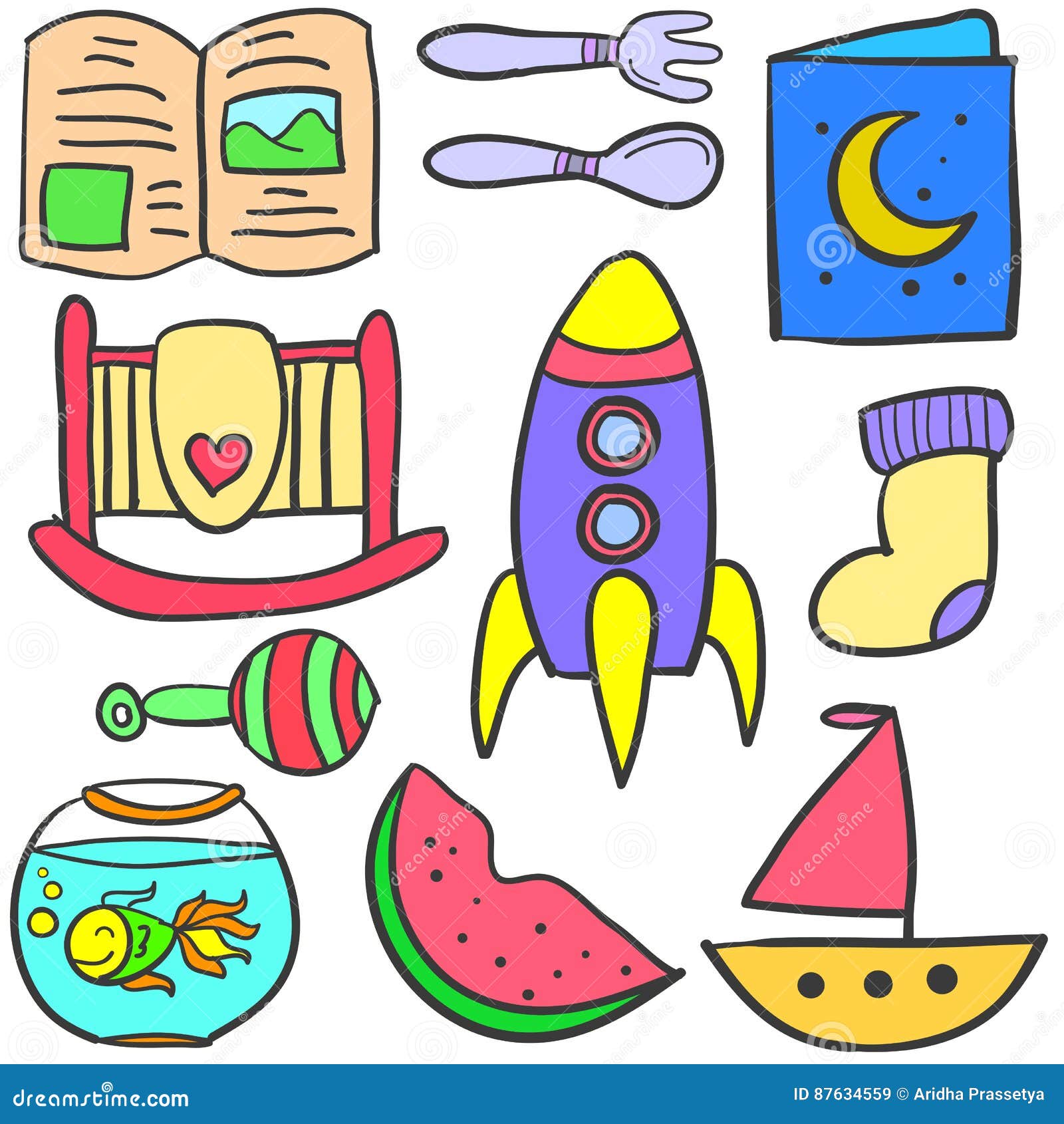 Doodle of Baby Element Style Set Stock Vector - Illustration of flower ...