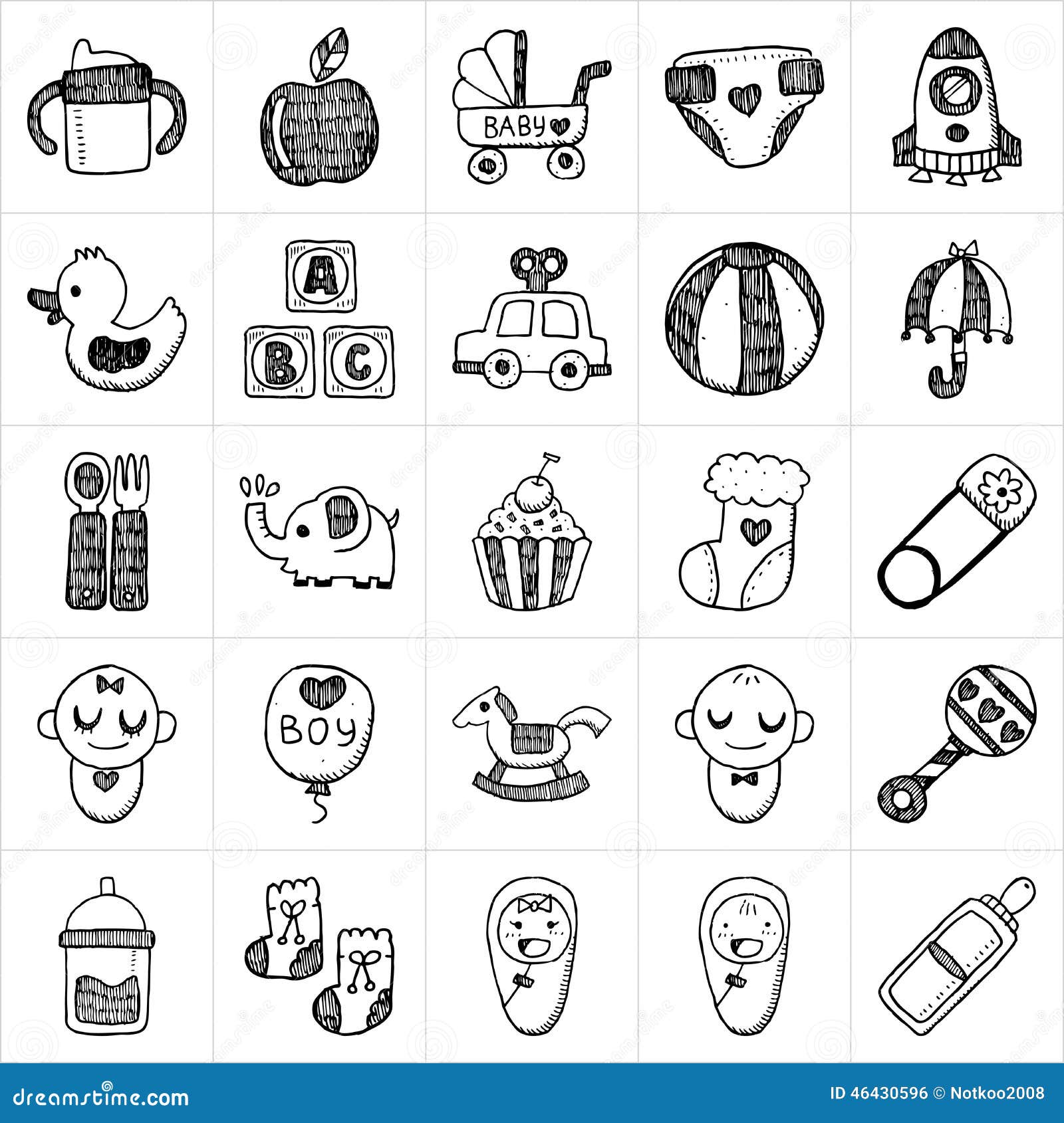 Doodle baby icon sets stock vector. Illustration of bear - 46430596