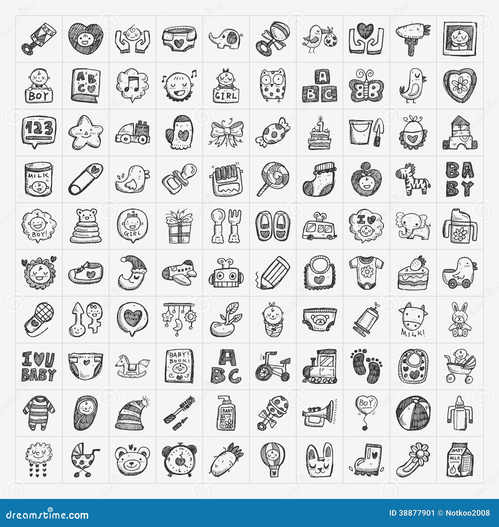 Baby Doodle Hand Drawn With Outline Style On Paper Books Line Royalty ...