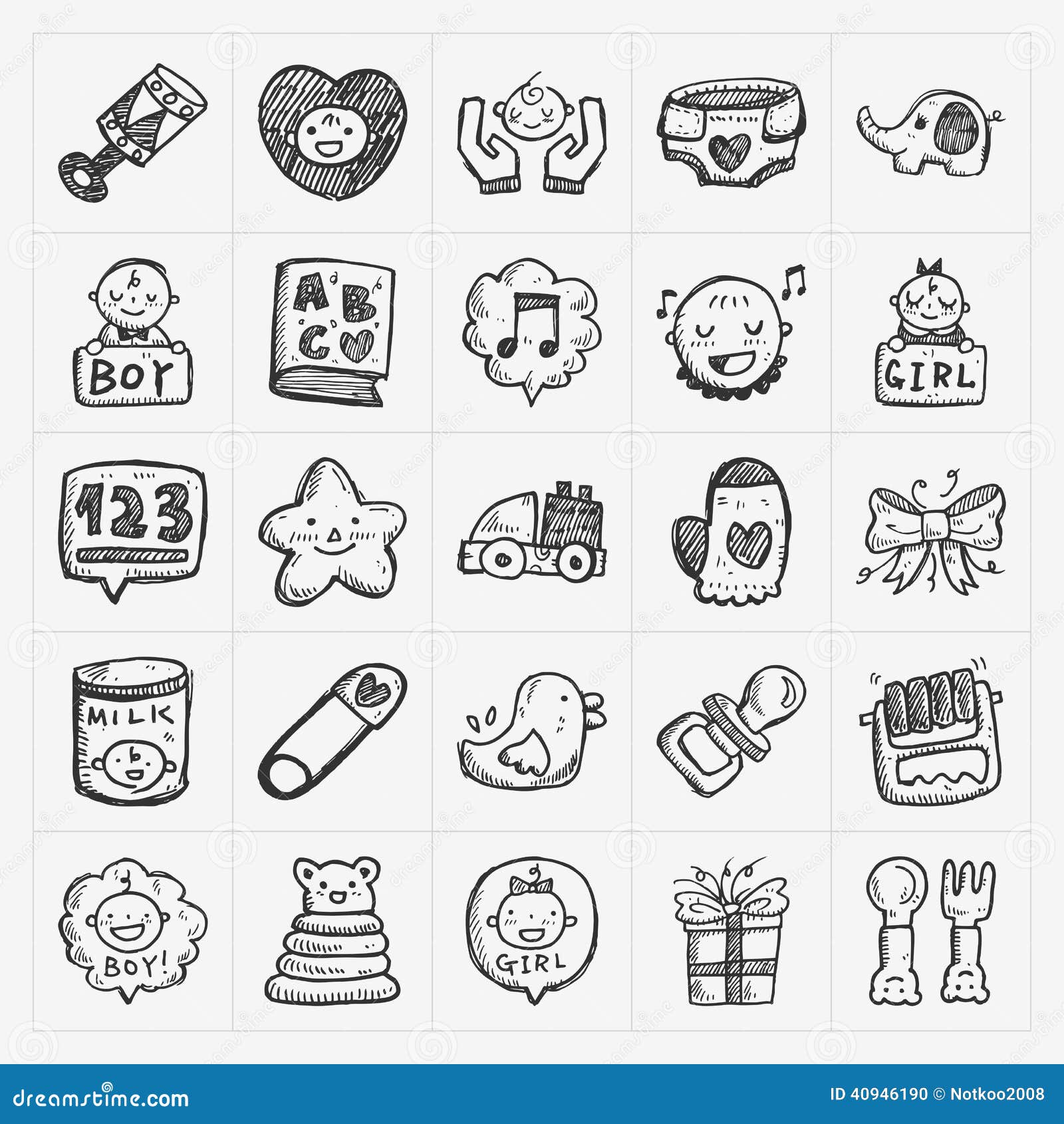 Doodle baby icon sets stock vector. Illustration of baby - 40946190