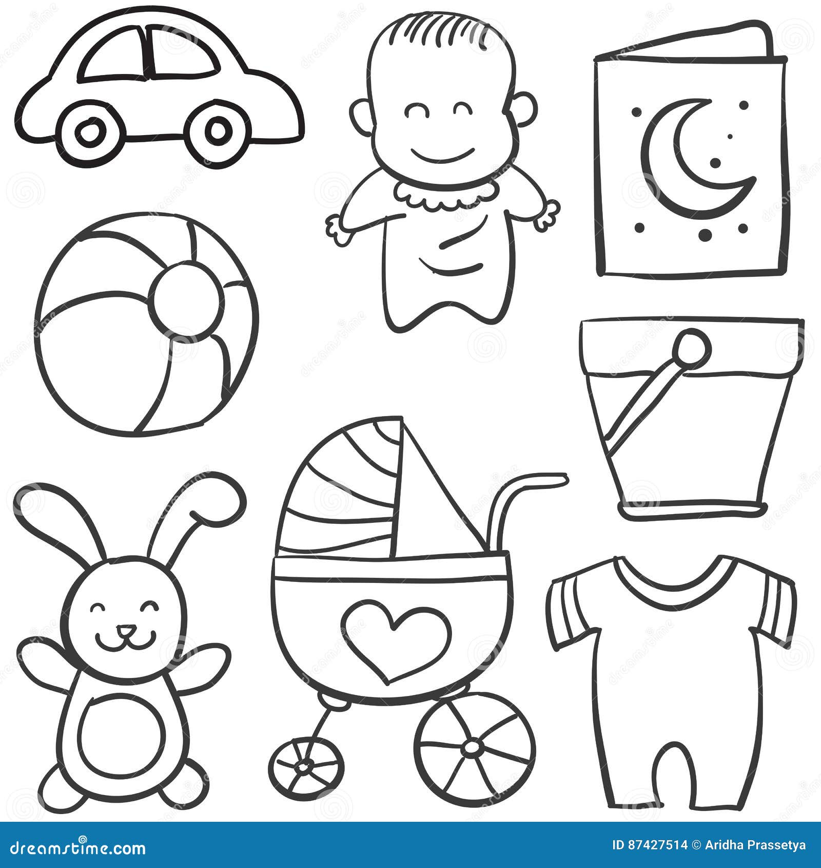 Doodle of baby with toy stock vector. Illustration of decoration - 87427514