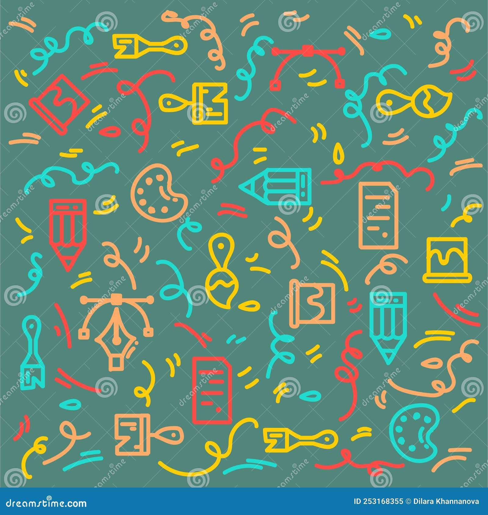Doodle Background of Artistic Instruments. Pattern Materials for ...