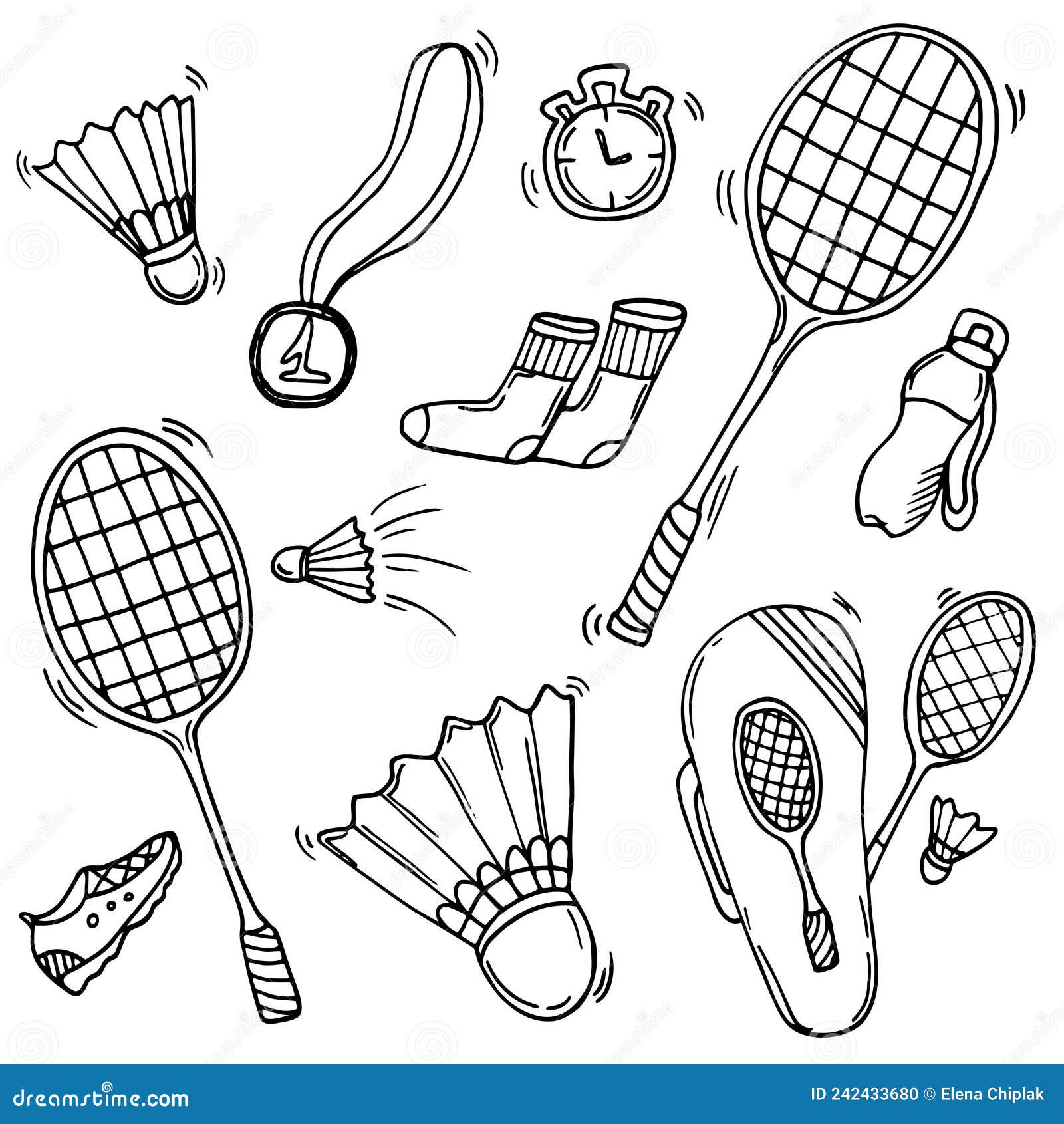 Doodle Badminton Icons Set. Spring Sport Vector Illustration Stock ...