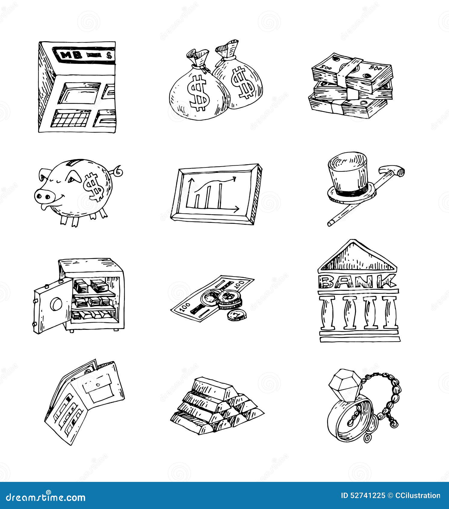 Doodle Bank Icon, Hand Drawn Illustration. Stock Vector - Illustration ...
