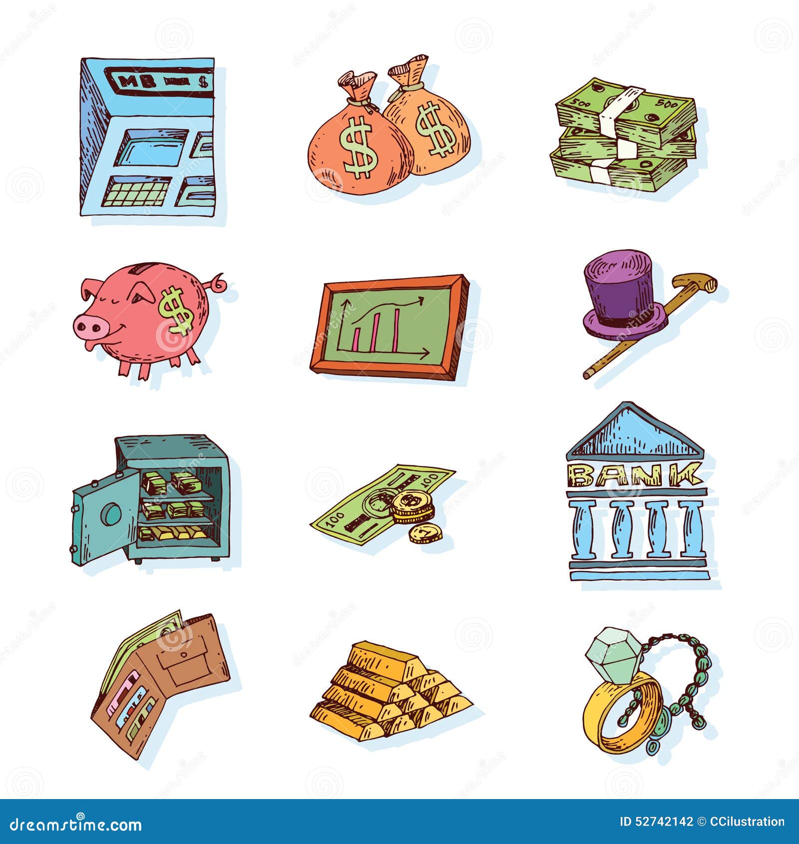 Doodle Bank Icon Set , Hand Drawn Illustration Stock Vector ...