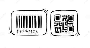 Doodle Barcode. Doodle QR Code. Hand Drawn Datum Symbols Collection ...