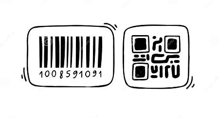 Doodle Barcode. Doodle QR Code. Hand Drawn Datum Symbols Collection ...