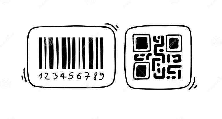 Doodle Barcode. Doodle QR Code. Hand Drawn Datum Symbols Collection ...