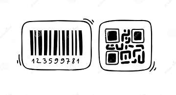 Doodle Barcode. Doodle QR Code. Hand Drawn Datum Symbols Collection ...