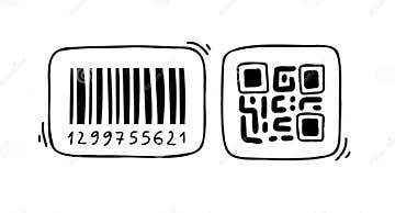 Doodle Barcode. Doodle QR Code. Hand Drawn Datum Symbols Collection ...