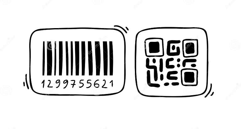 Doodle Barcode. Doodle QR Code. Hand Drawn Datum Symbols Collection ...
