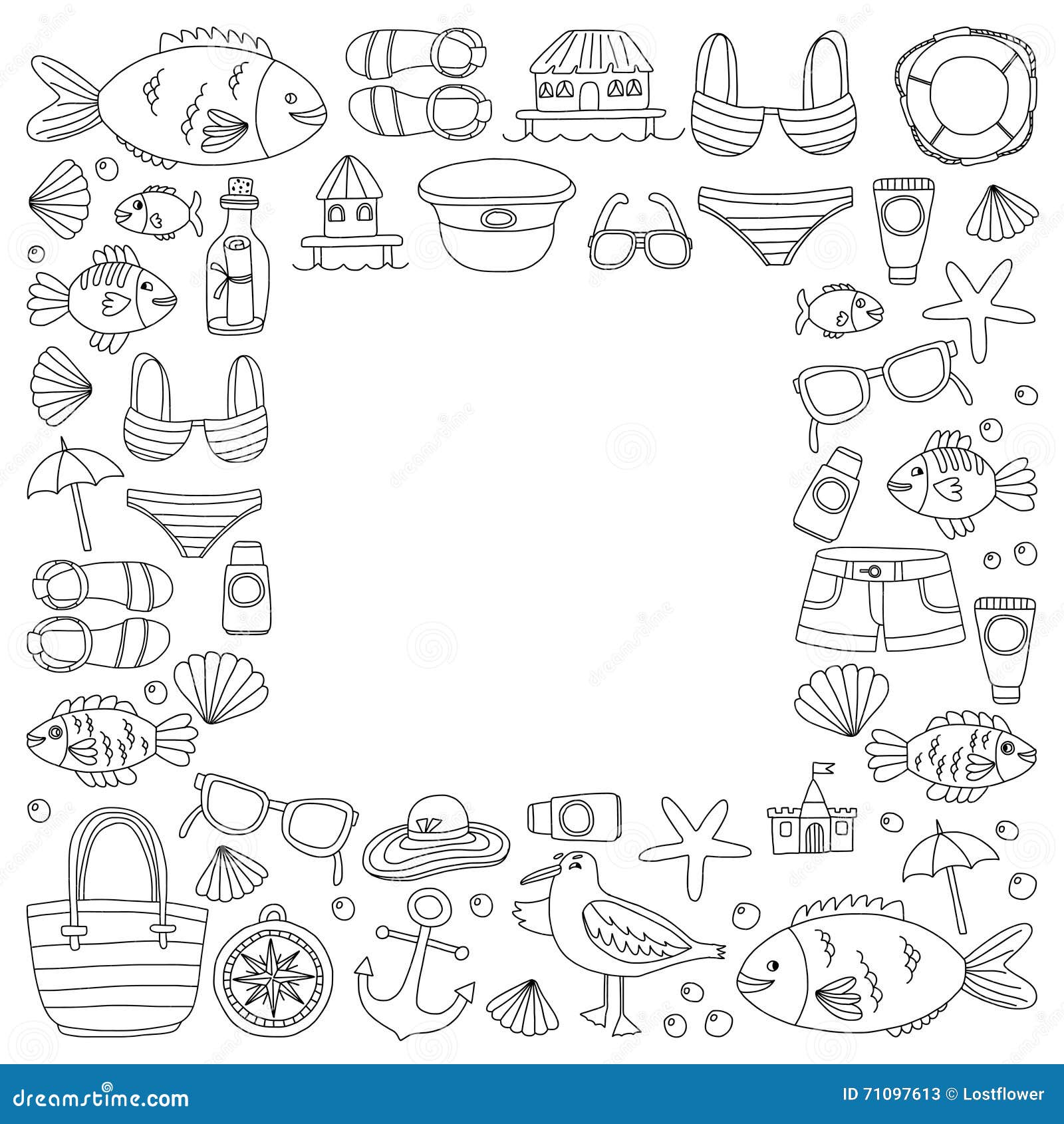 Doodle Beach and Travel Icons Hand Drawn Picture Stock Vector ...