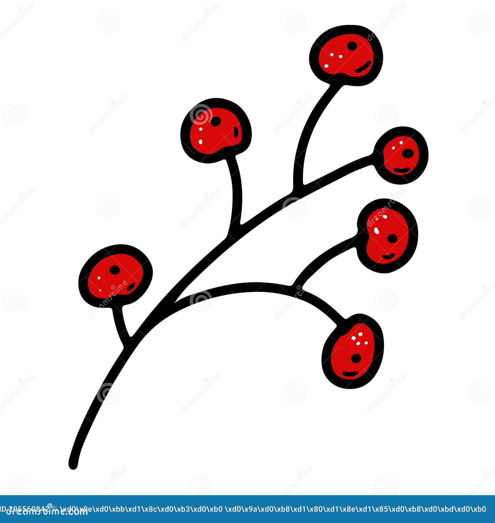 Doodle Berry Twig. Hand Drawn Cute Rowan Plant Stock Vector ...