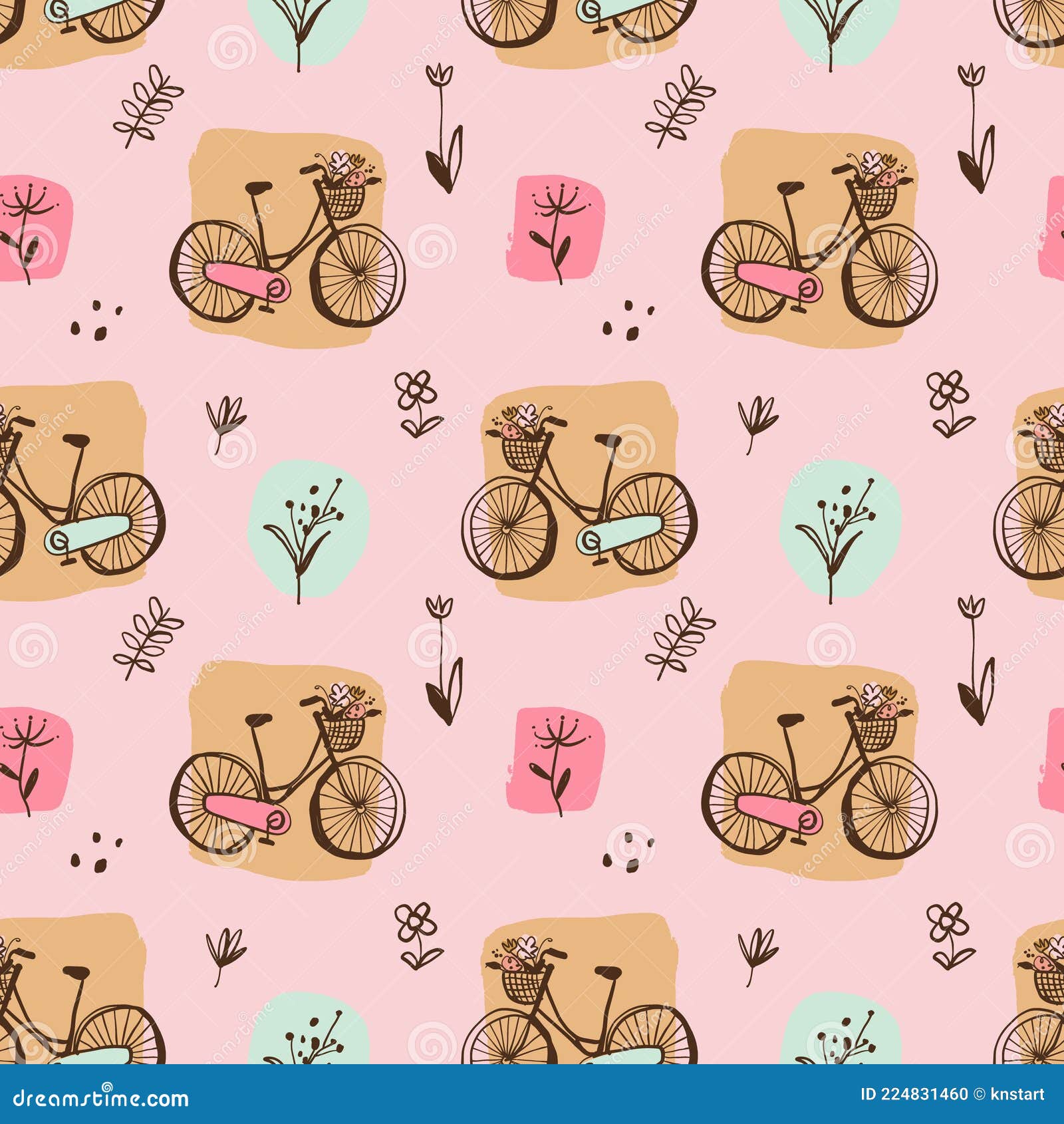 Doodle Bicycle Colorful Seamless Pattern, Art Print. Stock Vector ...