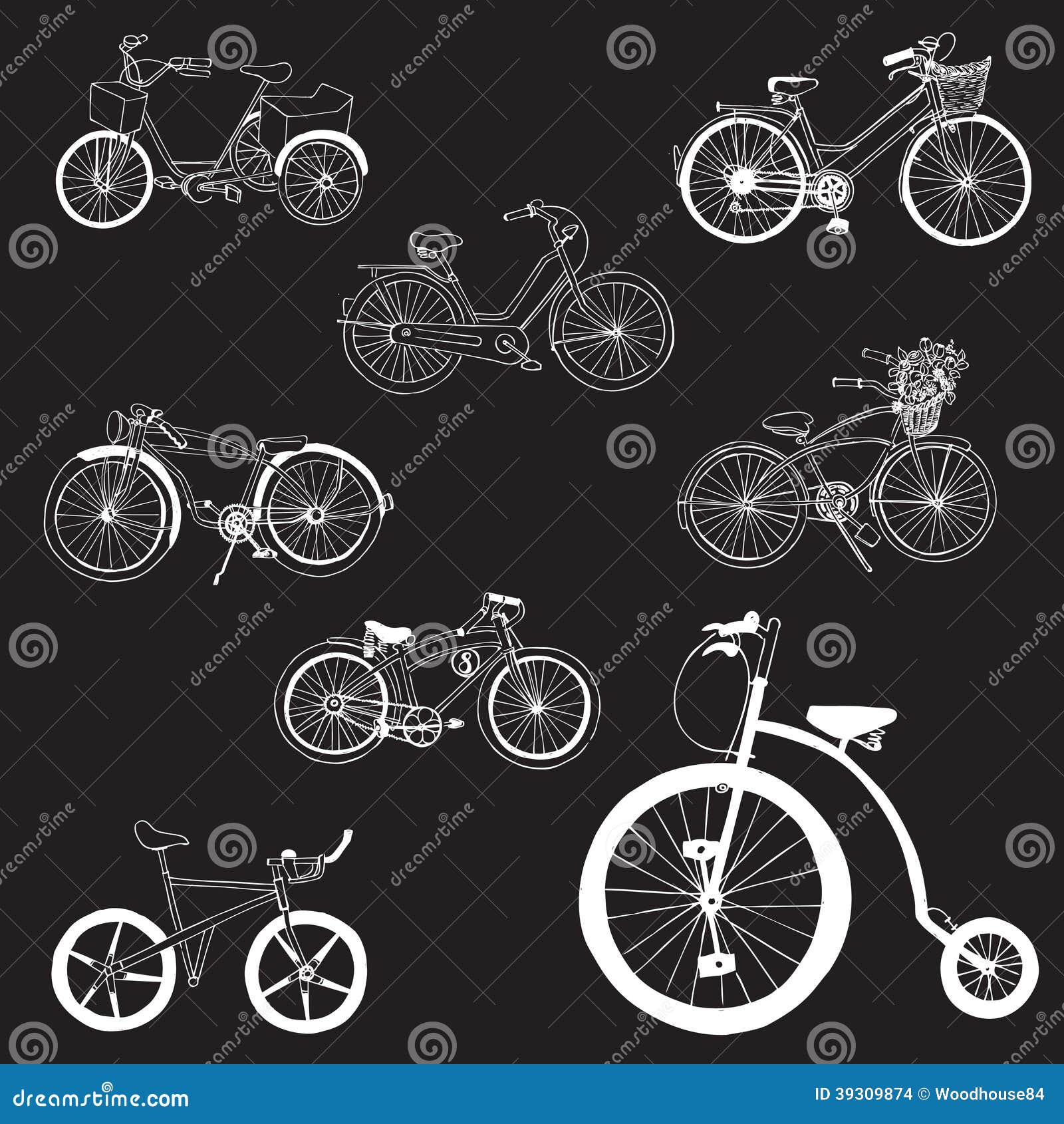 Doodle Bicycles stock vector. Illustration of baby, retro - 39309874