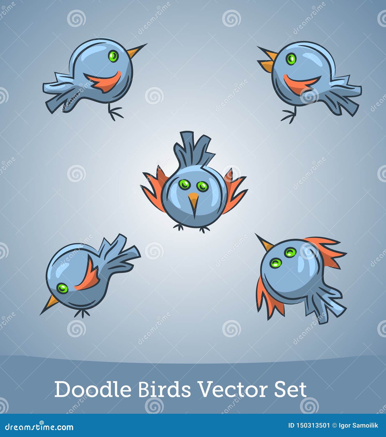 Doodle Bird Set Isolated on White Background. Vector Stock Vector ...