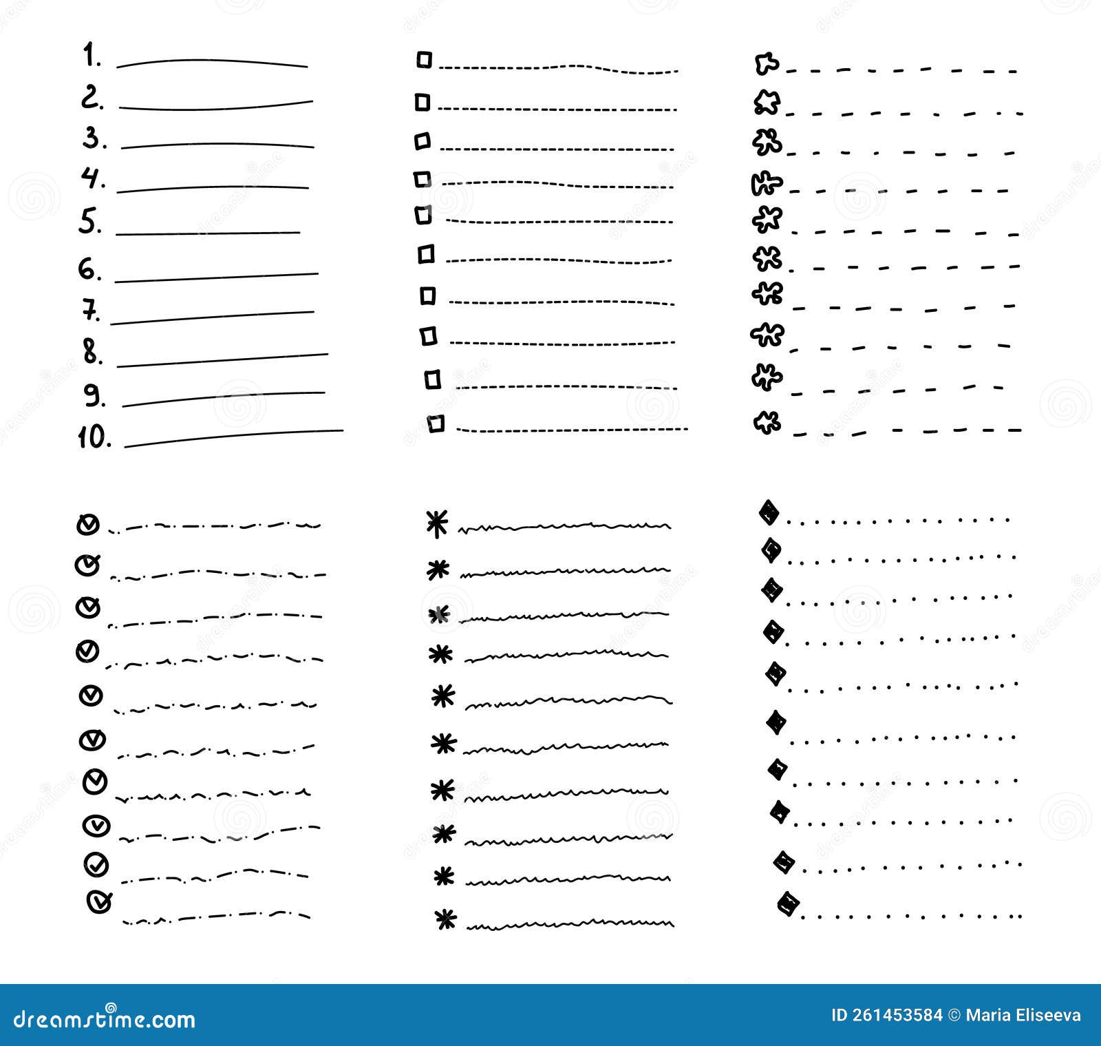 Doodle Black Bullet List, Hand Drawn Sketch Checklist. Notebook ...