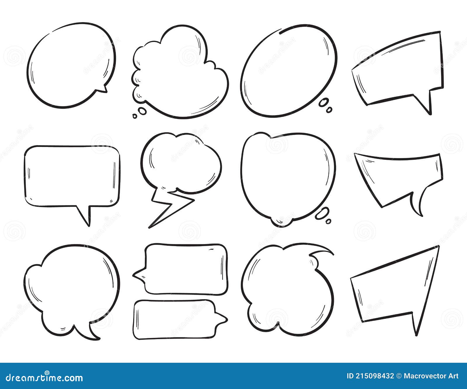 Doodle Blank Speech Bubbles, Hand Drawn Cartoon Thinking Shapes Vector ...
