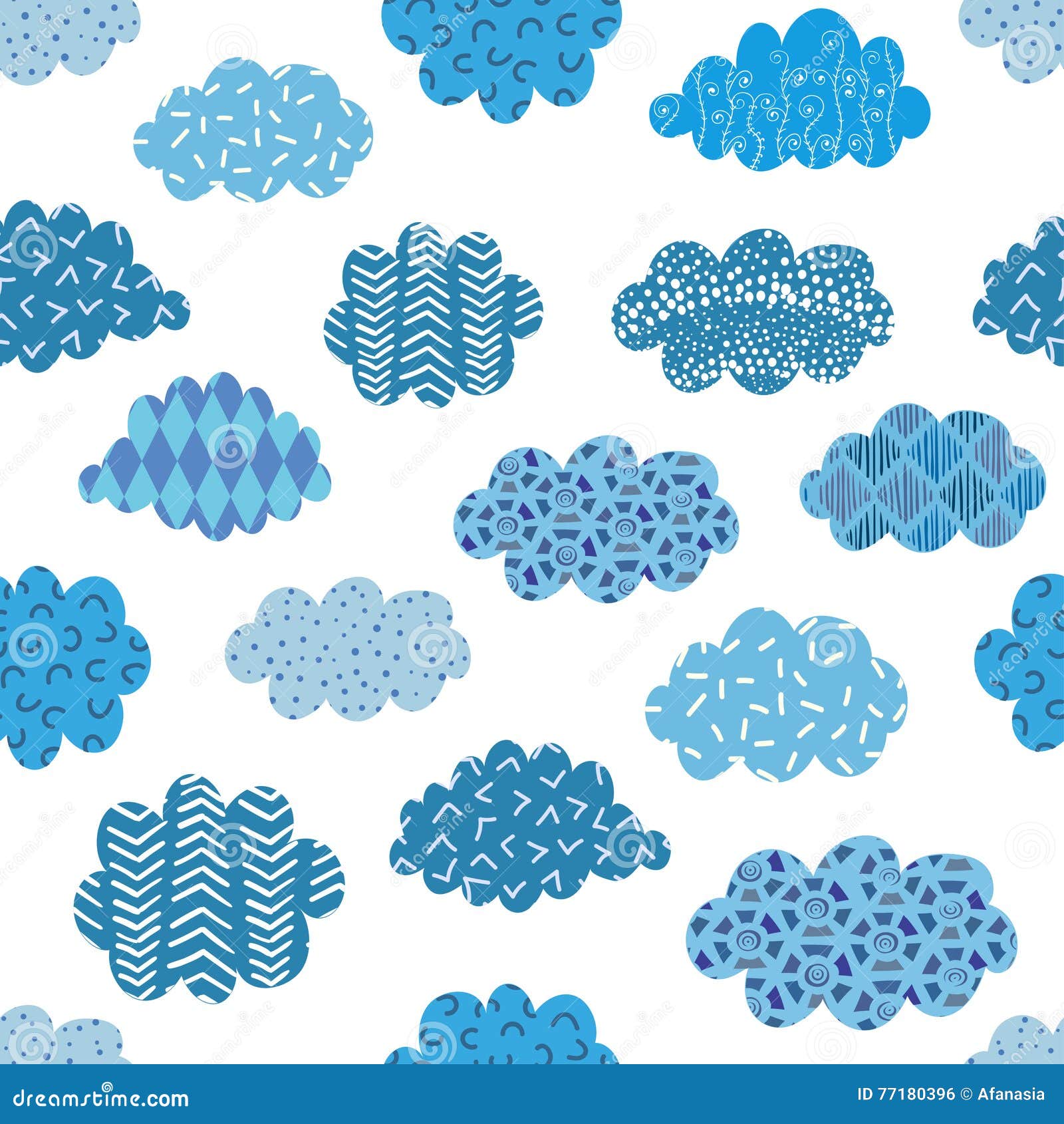 Doodle Blue Clouds Seamless Pattern. Stock Vector - Illustration of ...