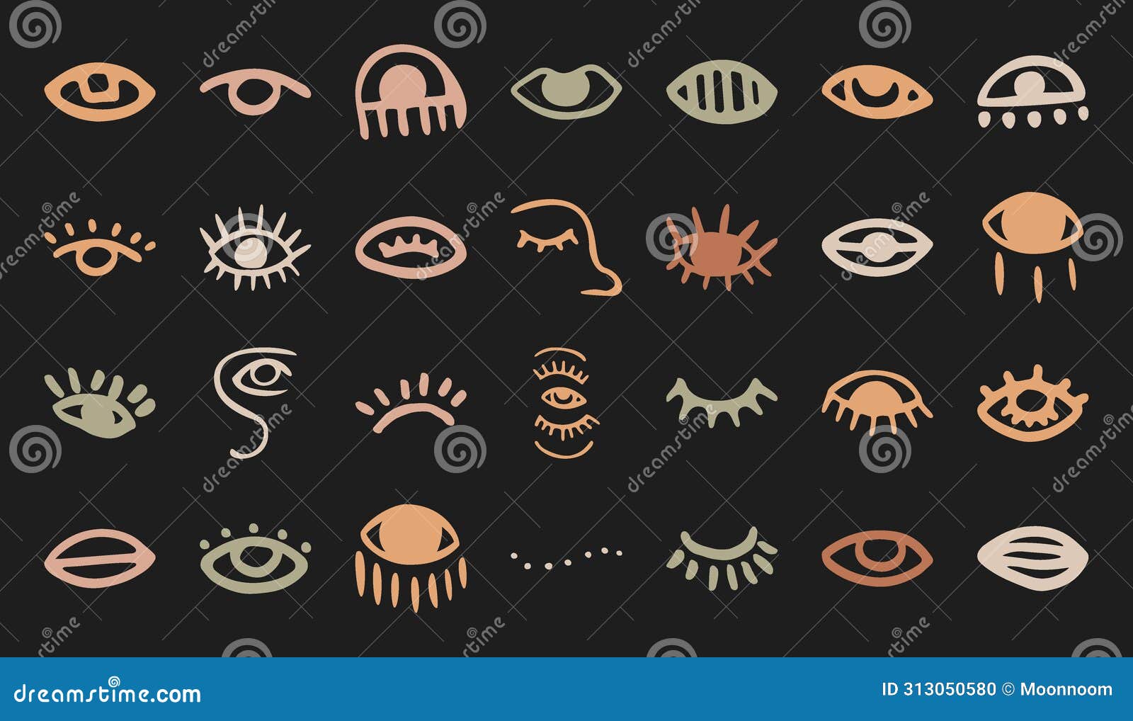 Doodle Boho Eye Minimal Element Collection. Stock Vector - Illustration ...