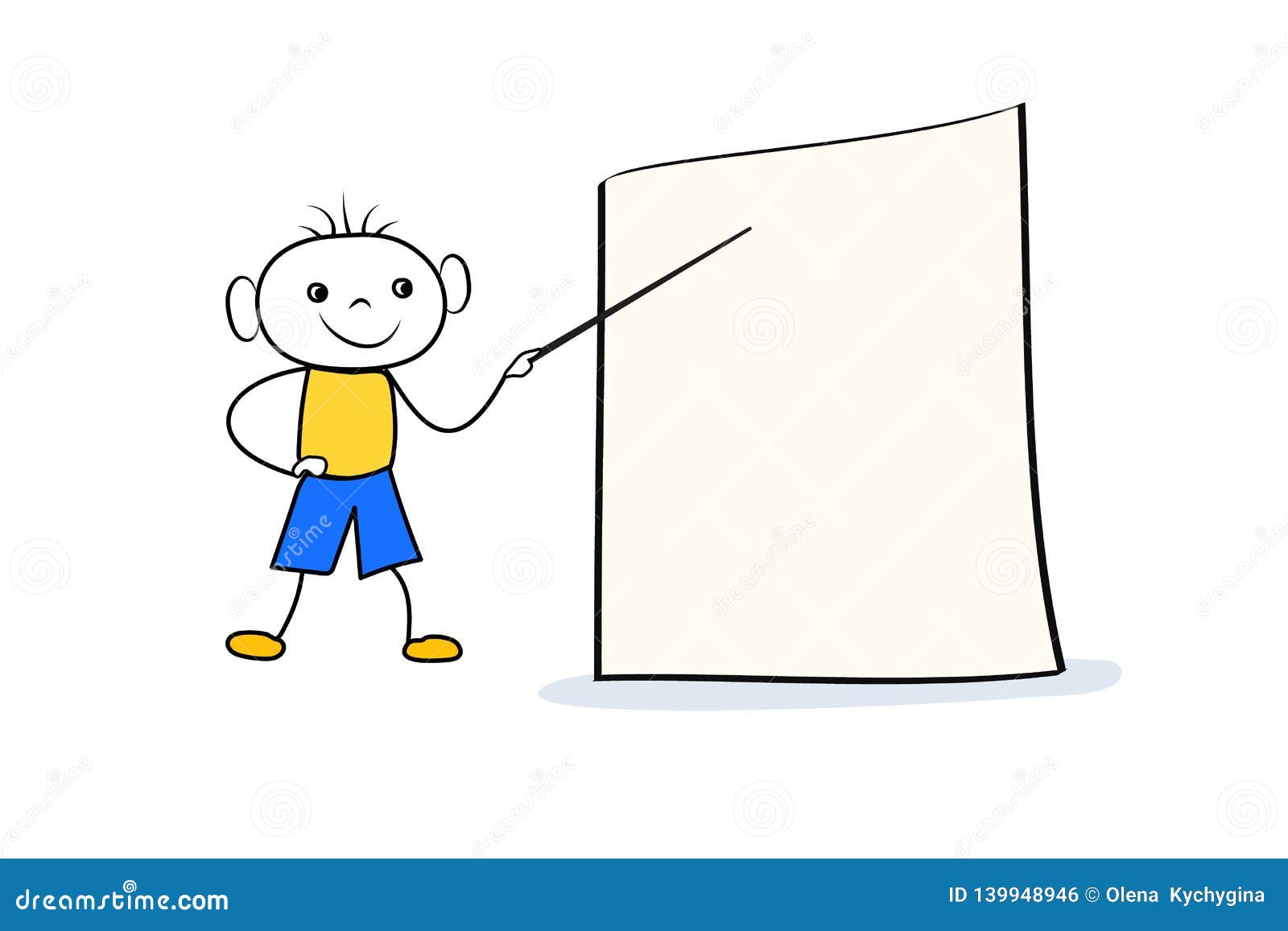 Doodle Boy Character with Pointer Near Blank Board at Classroom ...