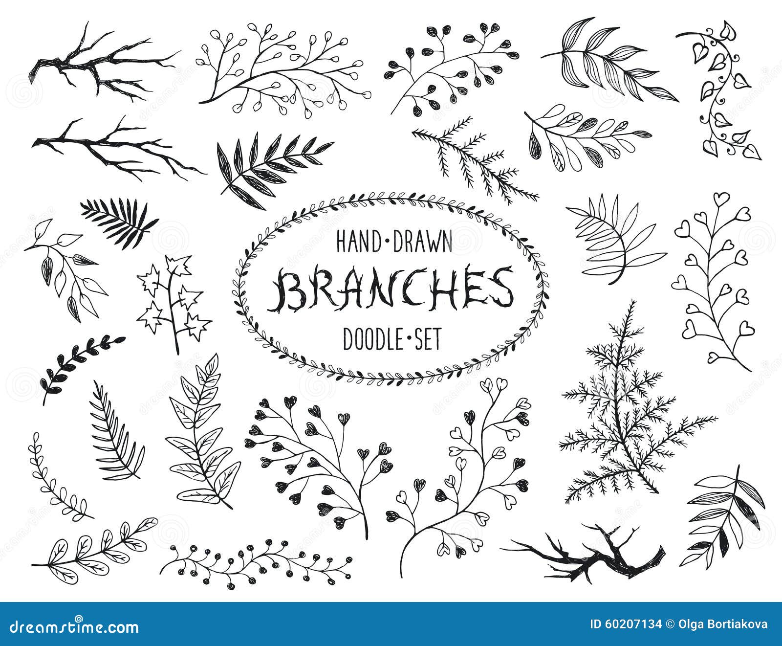 Doodle branches stock vector. Illustration of collection - 60207134