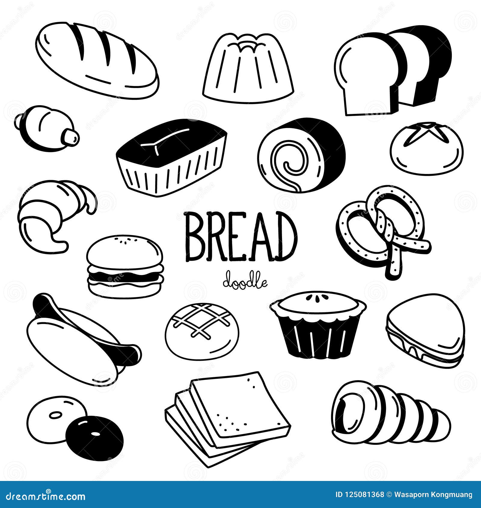 Doodle Bread. Hand Drawing Styles for Bread Stock Vector - Illustration ...