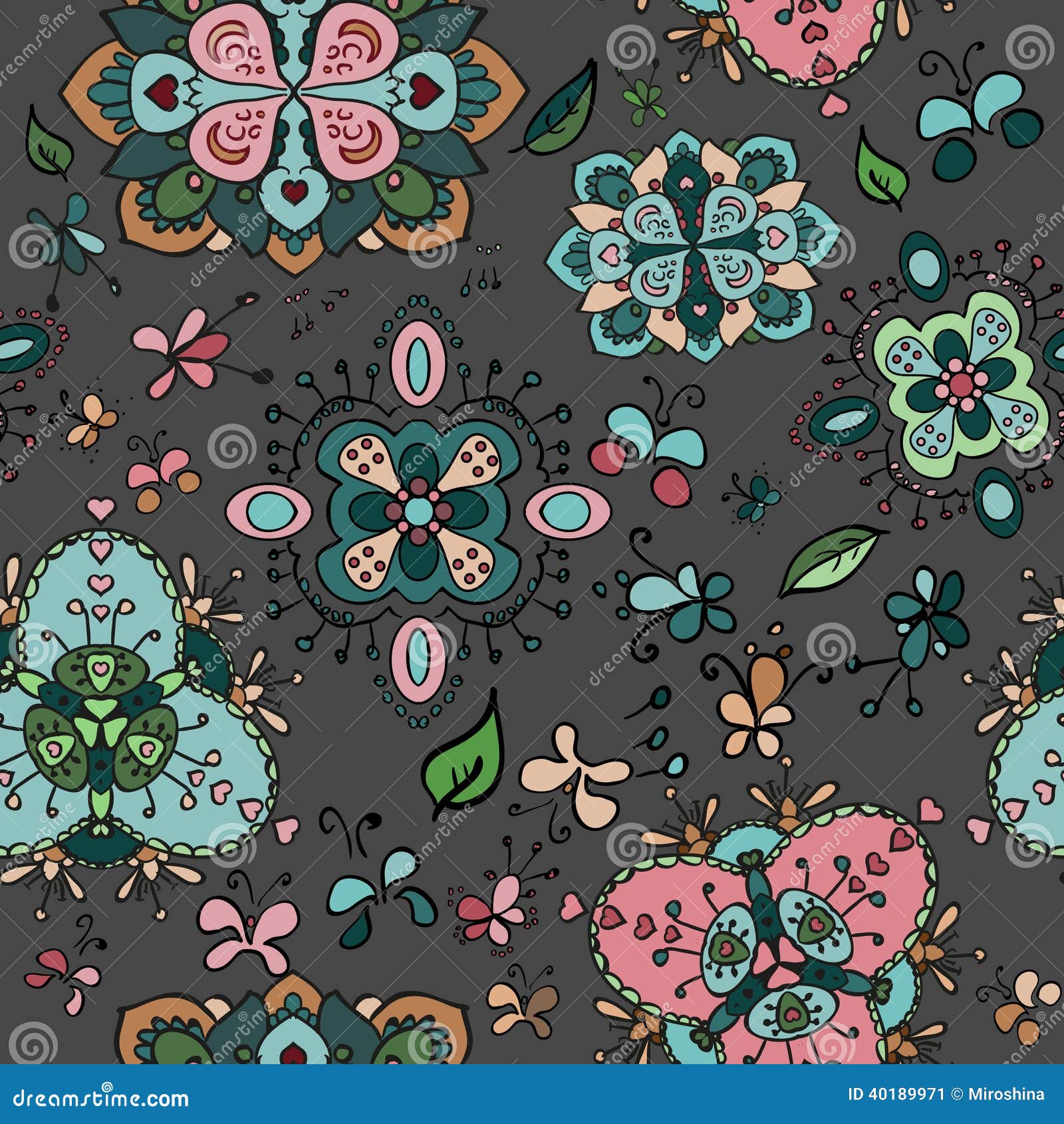 Doodle Bright Flowers Seamless Pattern Stock Vector - Illustration of ...