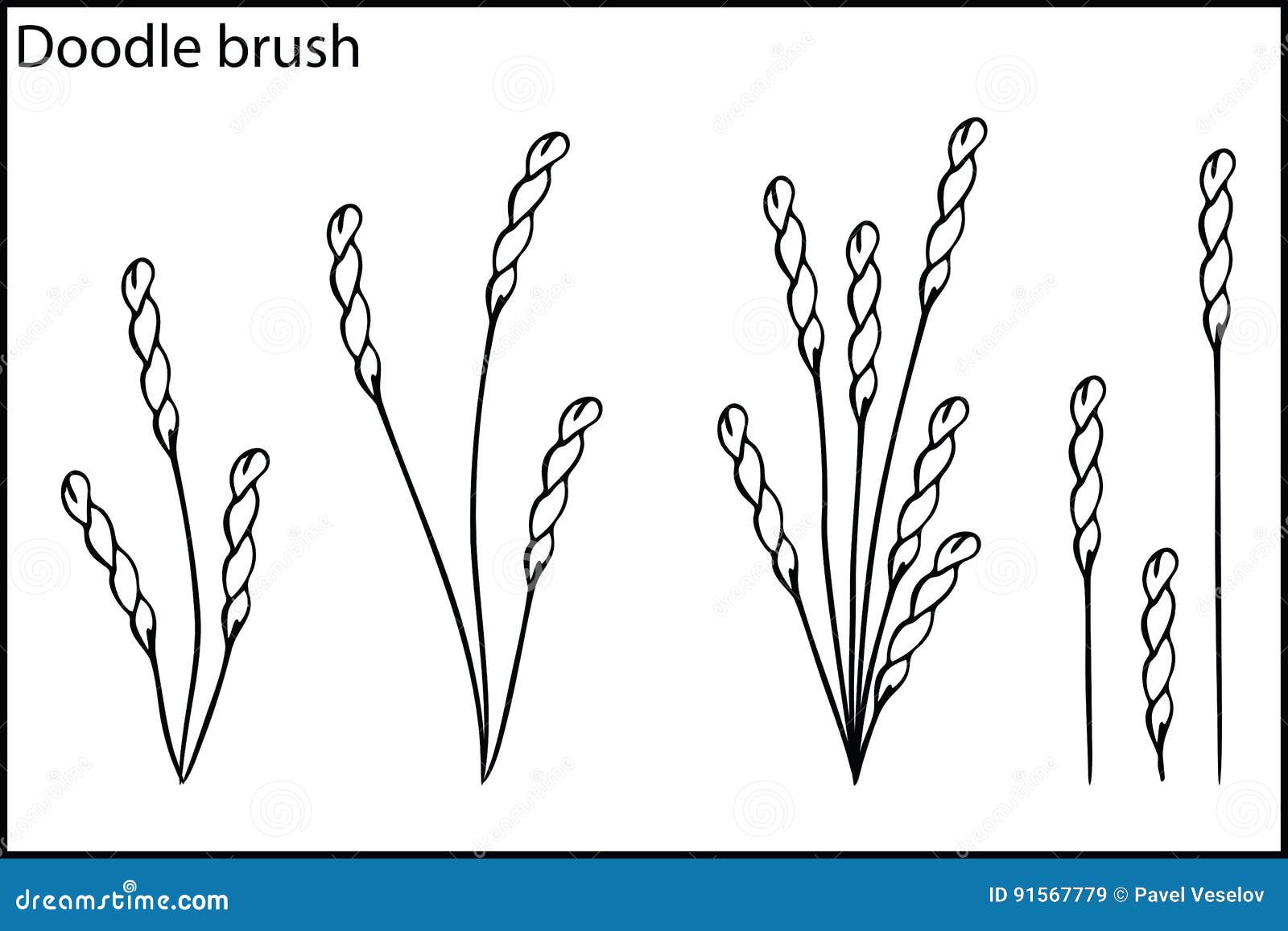 Doodle Brush the Grass and Bushes Stock Vector - Illustration of heart ...