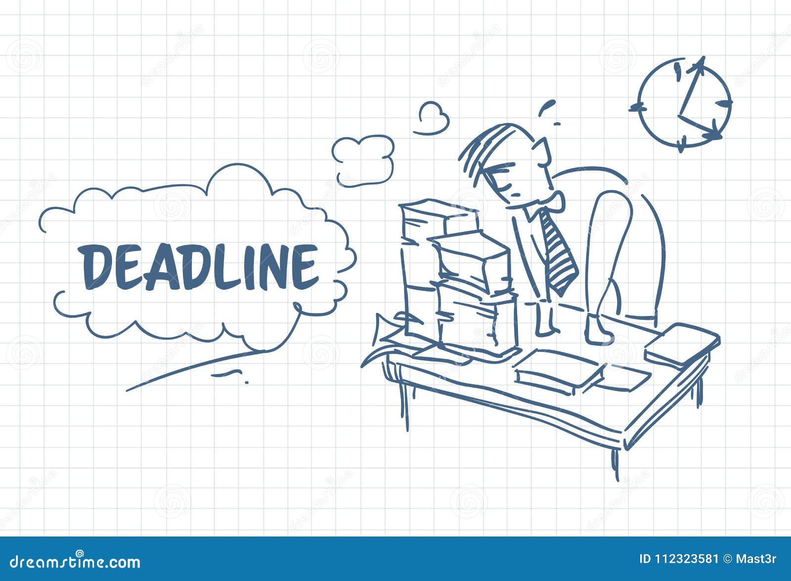 Doodle Business Man with Stack of Documents Deadline Concept Hand Drawn ...