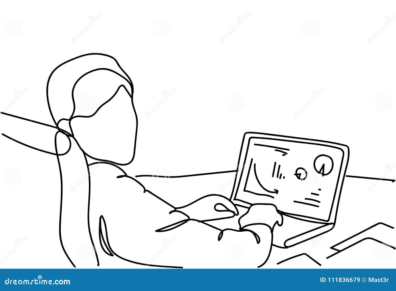 Doodle Business Man Working with Data on Laptop Computer Charts and ...