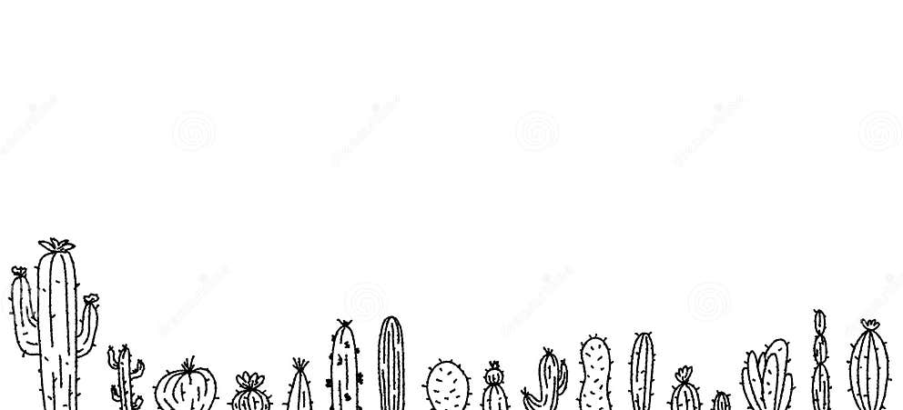 Doodle Cacti Background, Black Line. Frame for Text Stock Vector ...