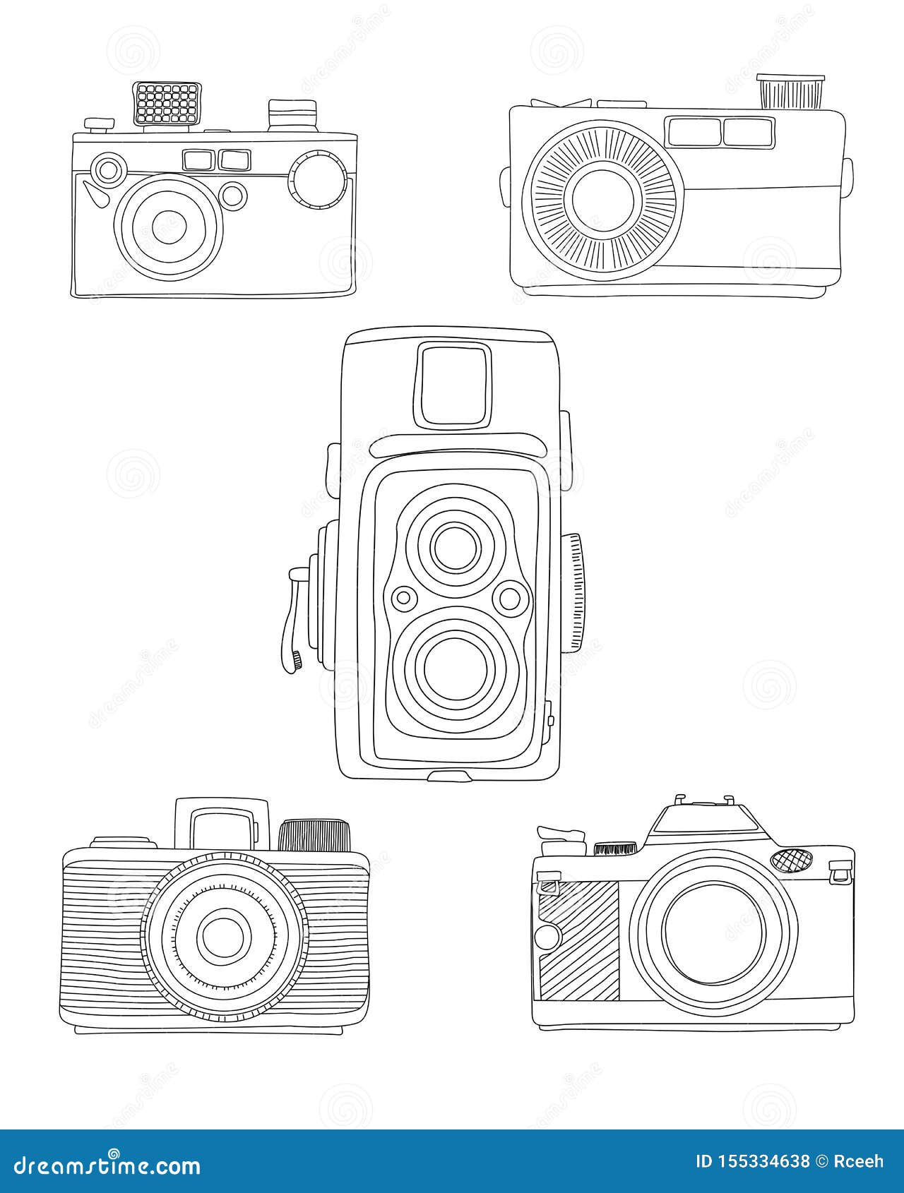 Doodle cameras stock vector. Illustration of frame, analog - 155334638