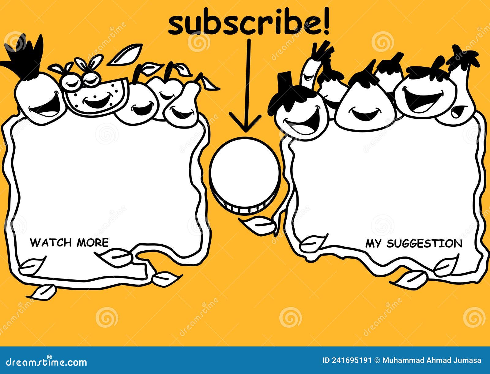 Doodle Cartoon Fruits and Vegetables for Children End Screen Stock ...