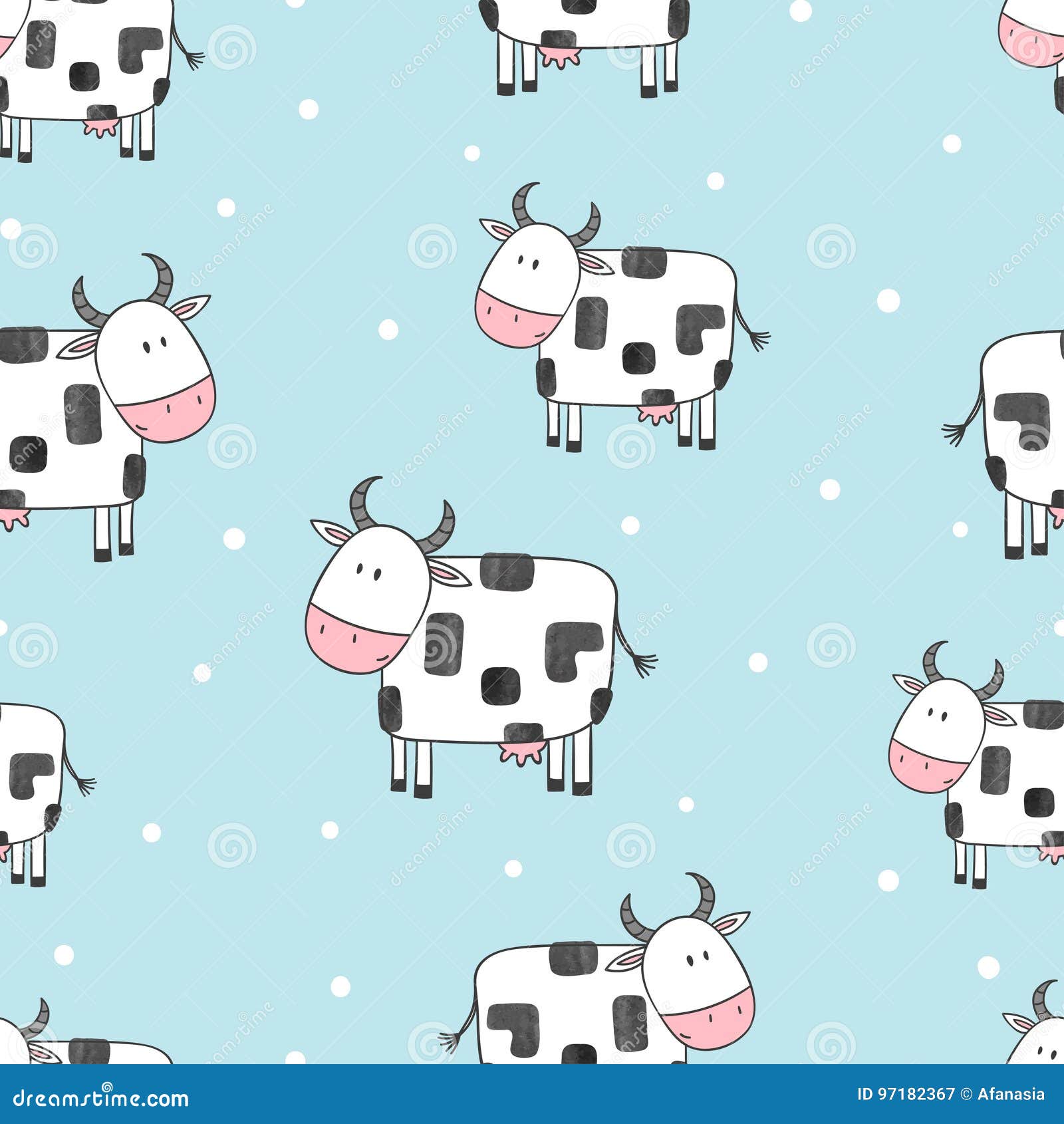 Doodle Cartoon Cows Seamless Pattern. Stock Vector - Illustration of ...