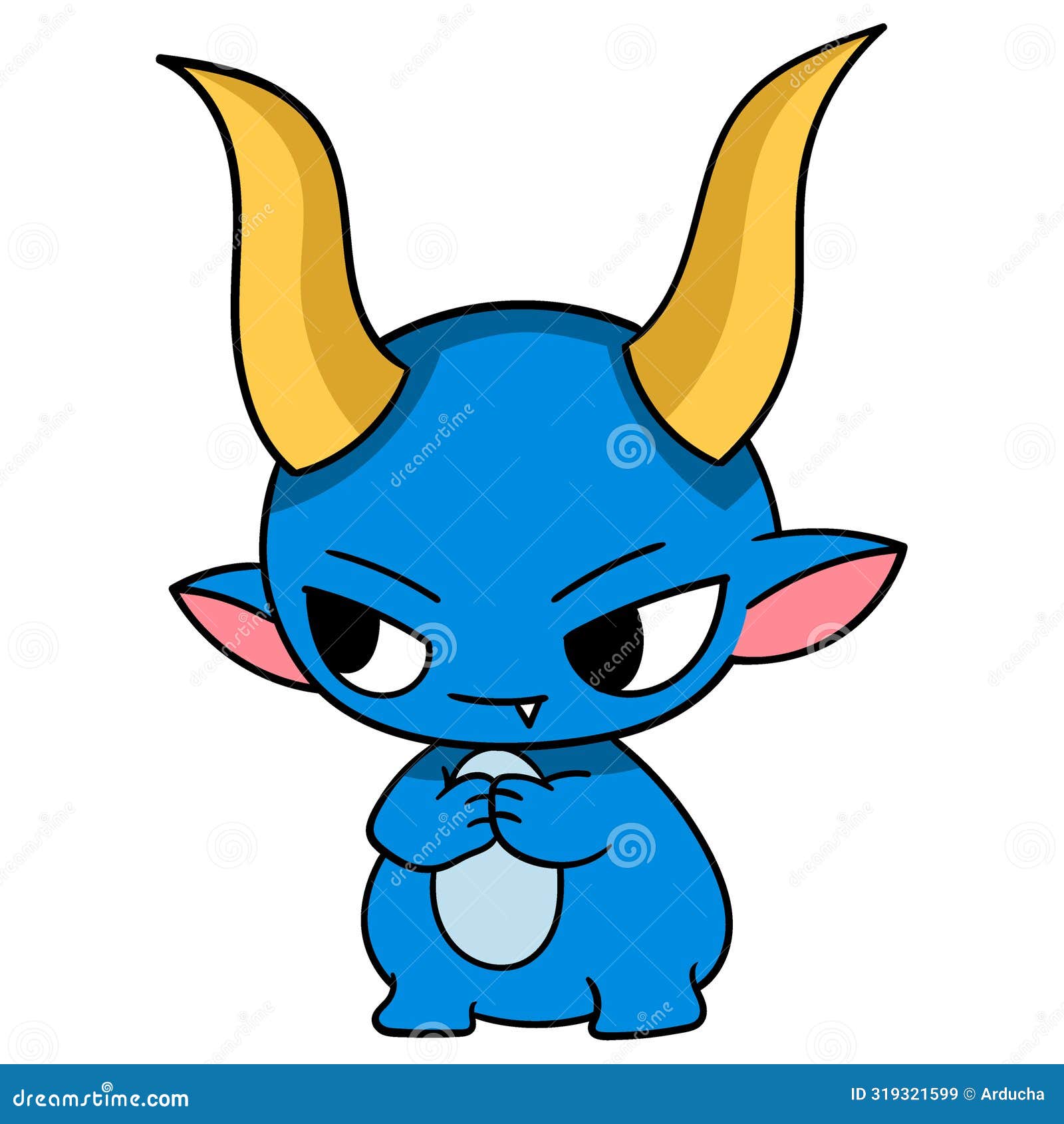 Green Colored Devil Acting Thinking about Evil Strategy Stock Vector ...