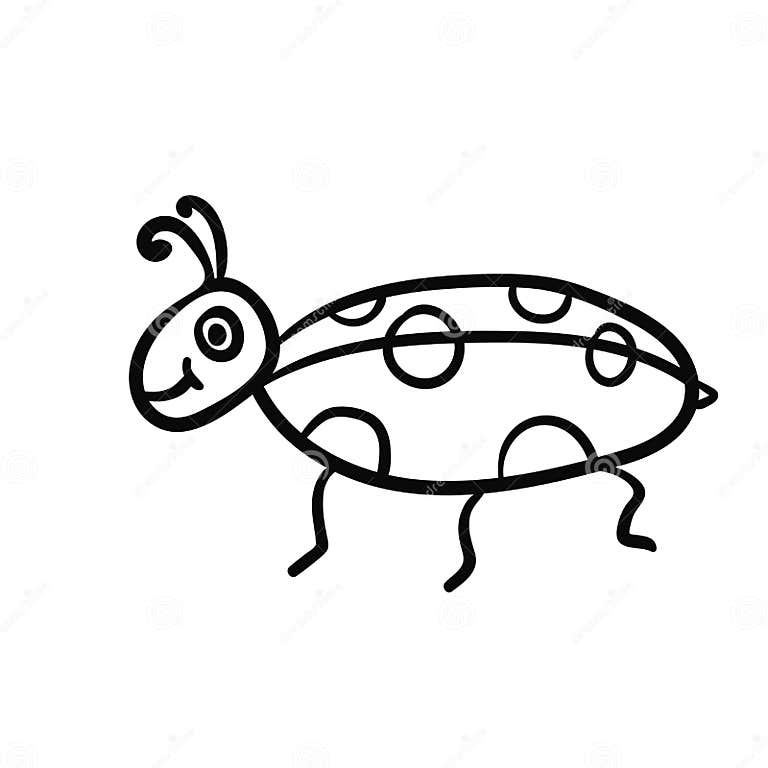 Cute Cartoon Doodle Linear Bug Isolated on White Background. Stock ...