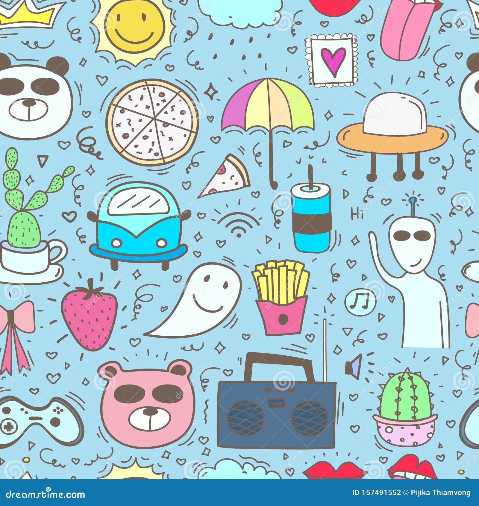 Doodle Cartoon Seamless Pattern Background for Kid. Stock Vector ...