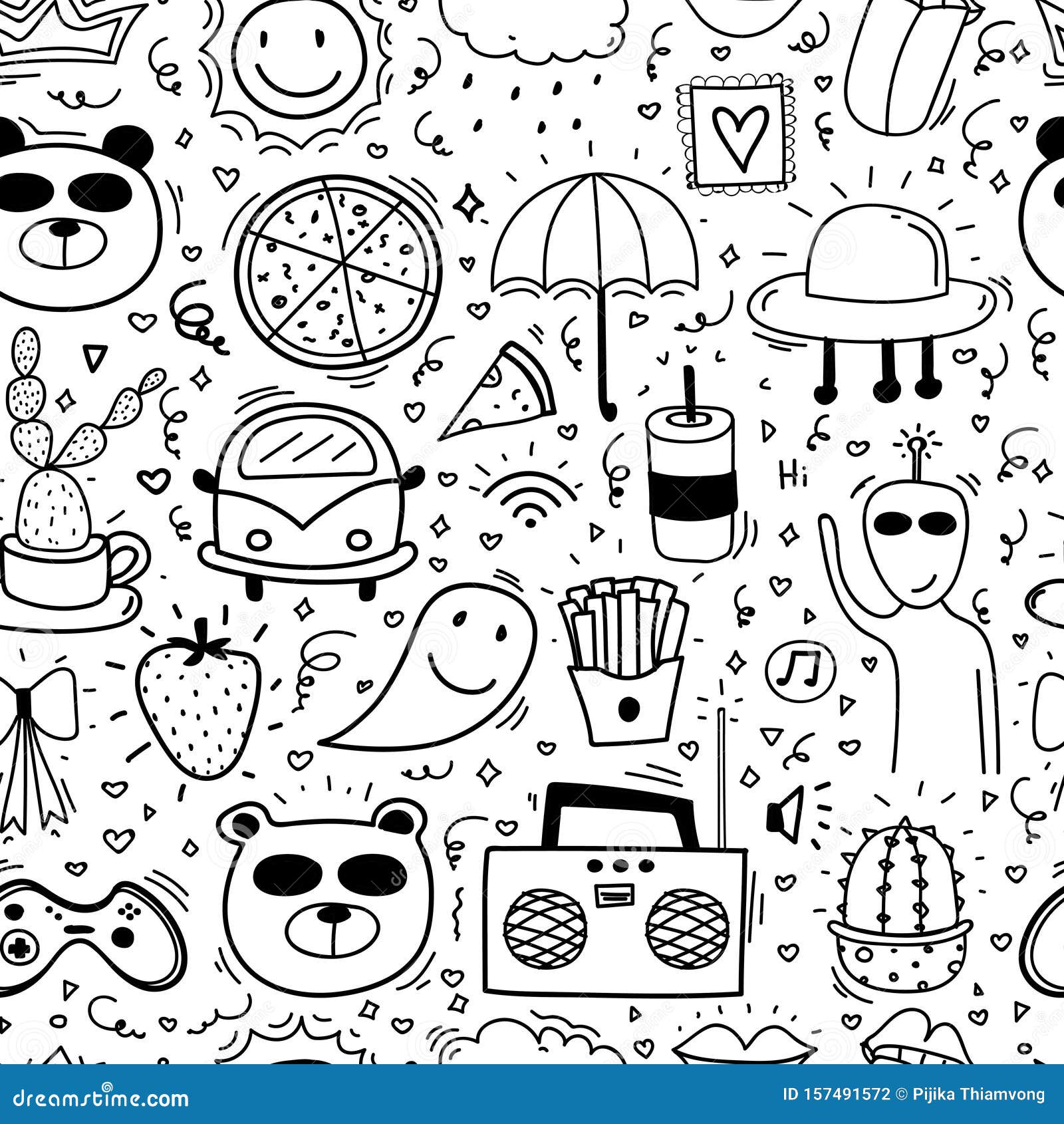 Doodle Cartoon Seamless Pattern Background for Kid. Stock Vector ...